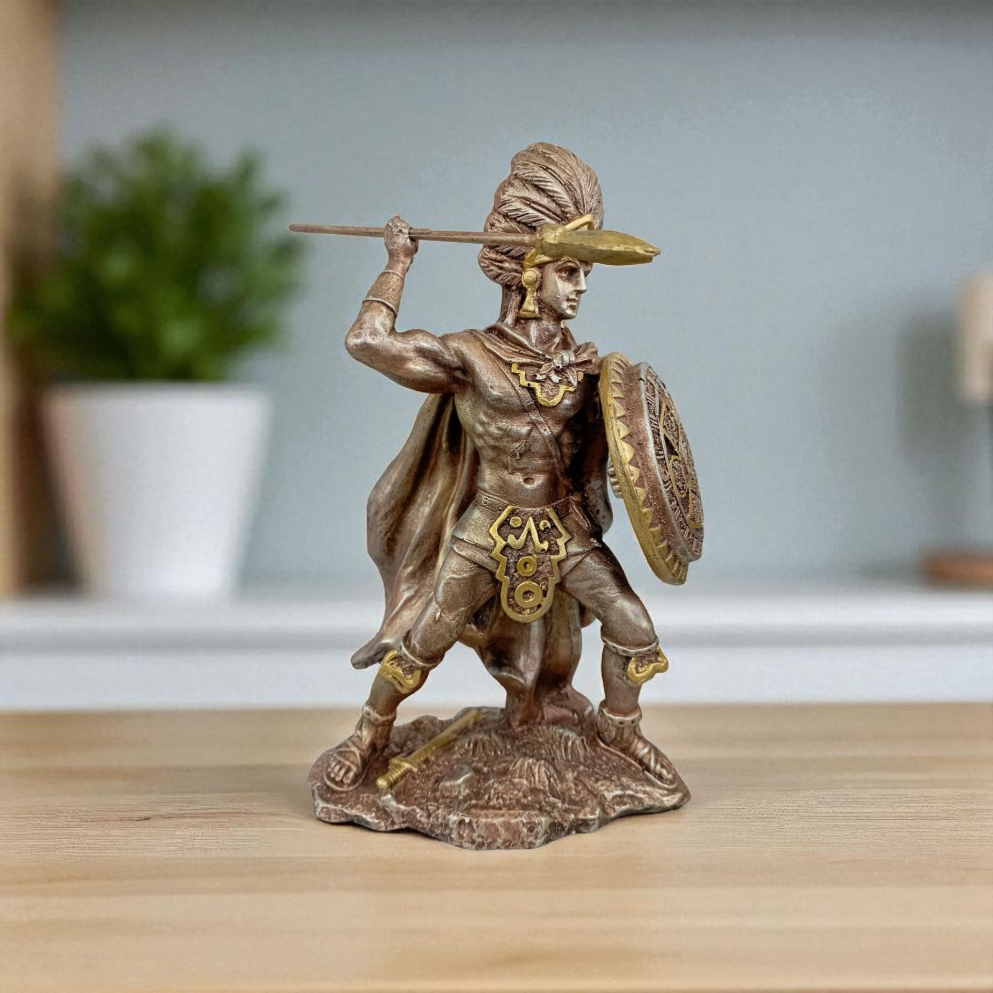 Guerrero Azteca Decorativo en Resina | Escultura Artesanal Estilo Preh ...